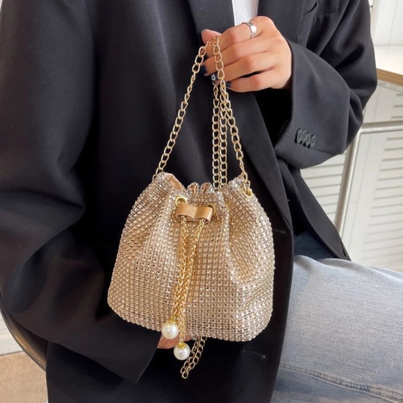 Bags | New Gold Crystal Rhinestones Crossbody Bucket Purse | Poshmark